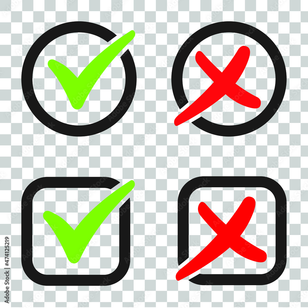 Red and green check marks isolated on transparent background. Vector ...