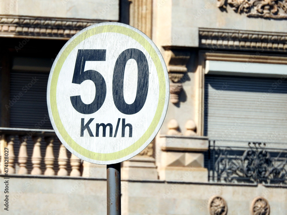 50 KM Speed limit sign a highway, fifty kilometers per hour traffic ...