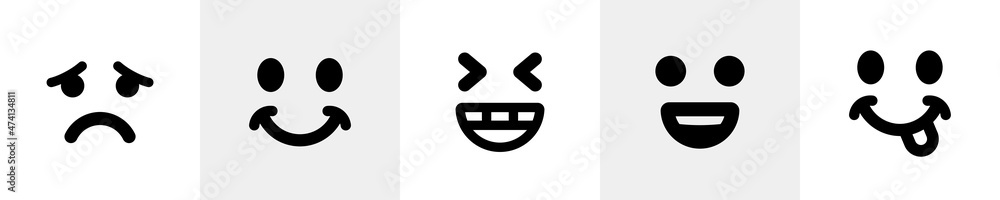 Smiley fun and unhappy emoticon vector illustration. Emoji icon set ...