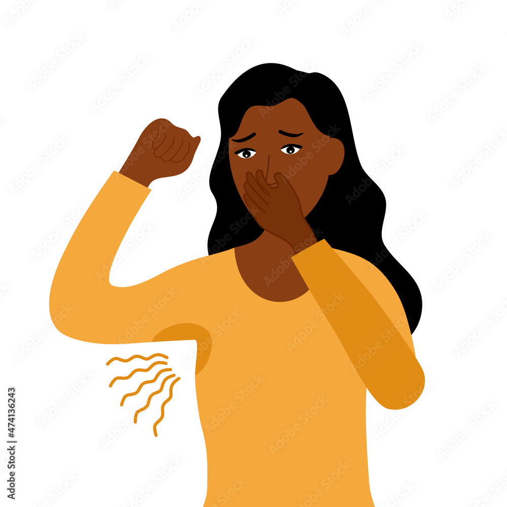Terrible Smell Armpit Concept Vector Illustration African Woman Has Bad Smell And Sweaty