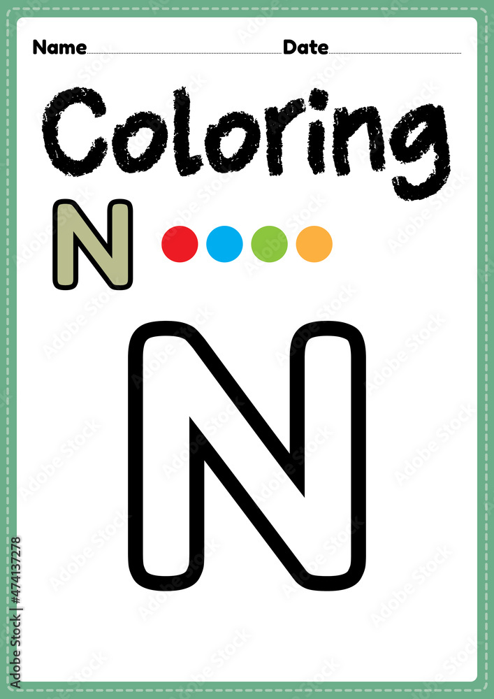 Letter n alphabet coloring worksheet page for preschool, kindergarten ...