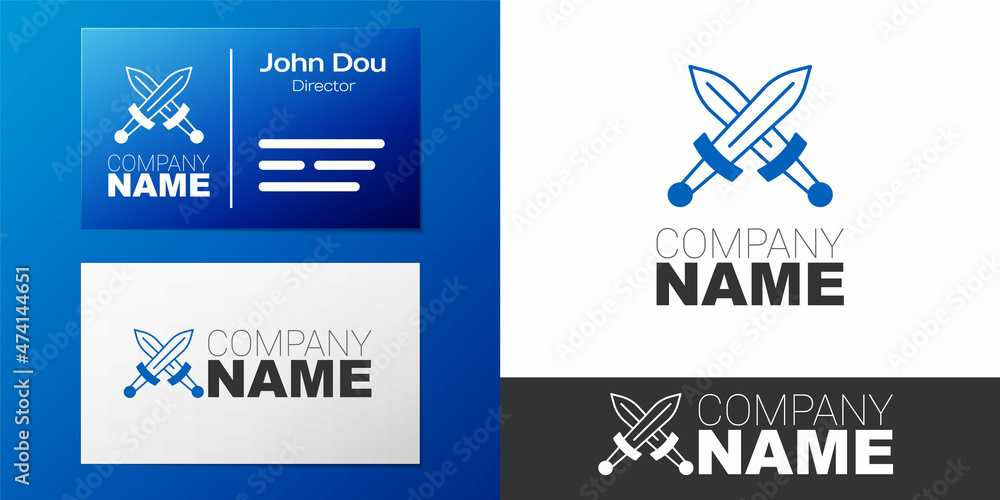 Logotype Crossed medieval sword icon isolated on white background ...