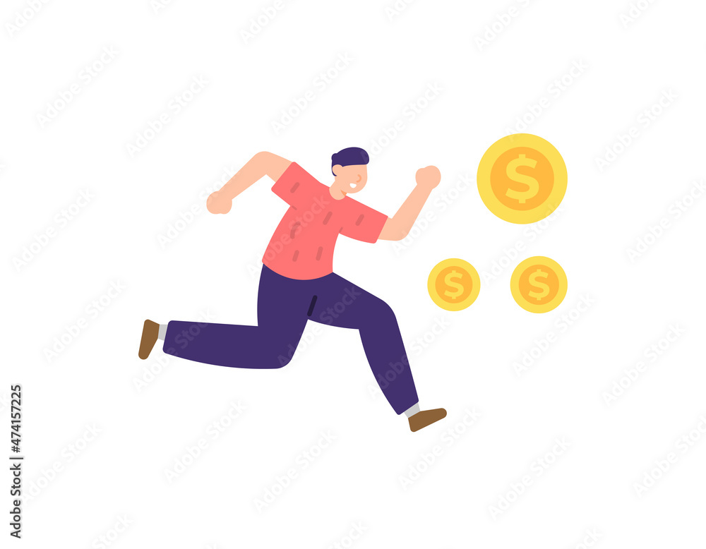 illustration of businessman chasing coins. striving for success ...