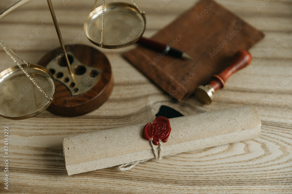 Man notary stamping agreement, company secretary, official document ...