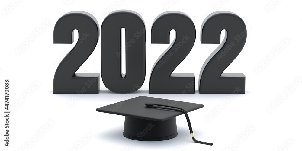 2022 Class Graduation. Year number and College cap isolated on white ...