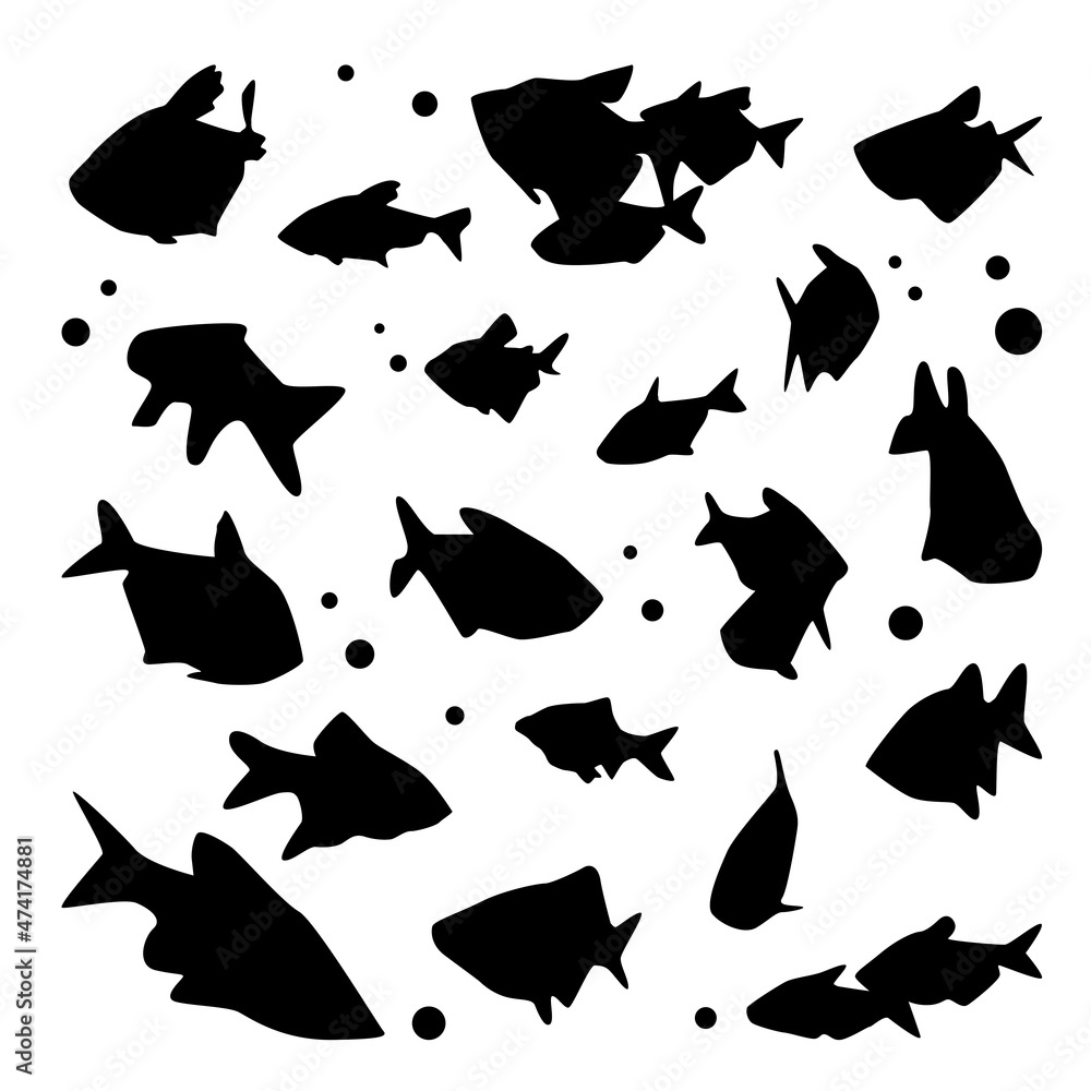 Vector Collection Set of Freshwater Fish Silhouettes Stock Vector ...