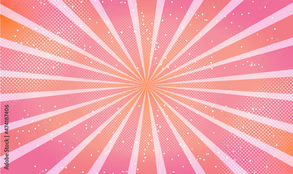Abstract Pink rays background. Illustration of pink sunlight. Pop art ...