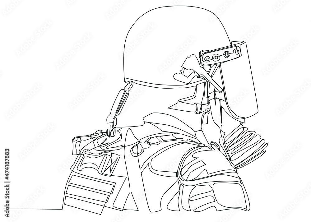 Policeman in uniform, helmet, gas mask drawing creative art design ...
