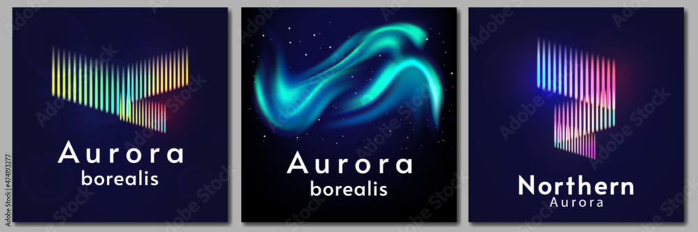 Aurora icon banner set. Vector logotype. Bright beautiful colors. Stock ...