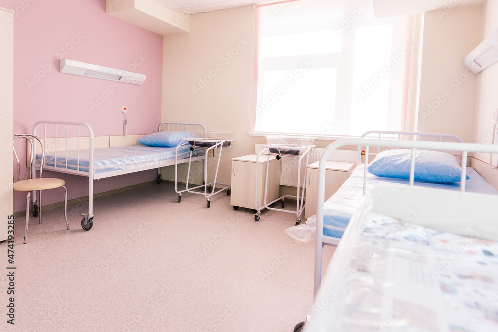 Hospital room with beds, interior of a hospital room. Clean and empty ...