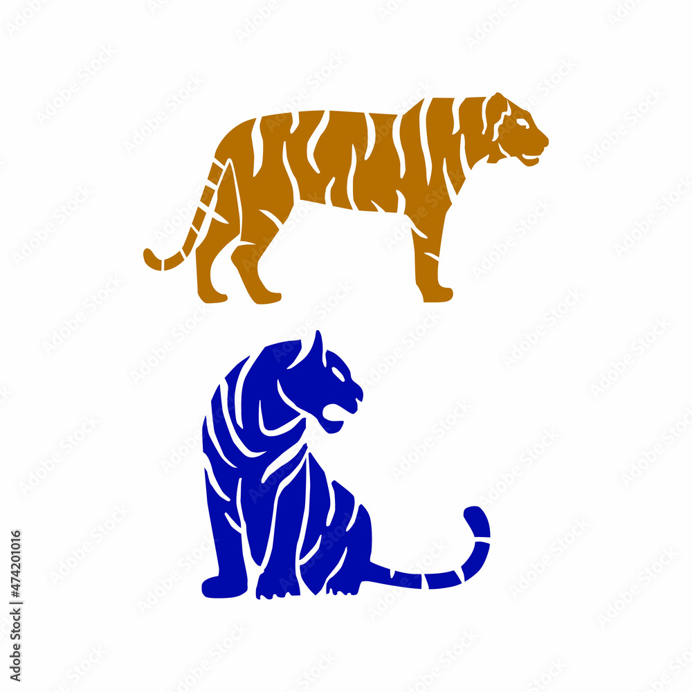 Set of big tigers symbols of the year. Collection of portraits of ...