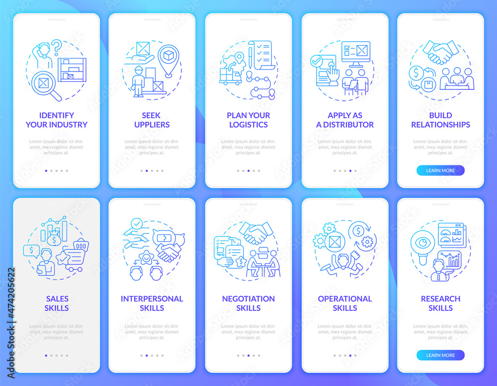 Starting wholesale business onboarding mobile app page screen set ...