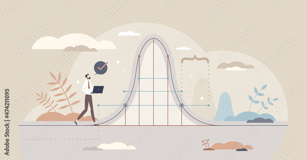 Statistics data measurement with results curved line tiny person ...