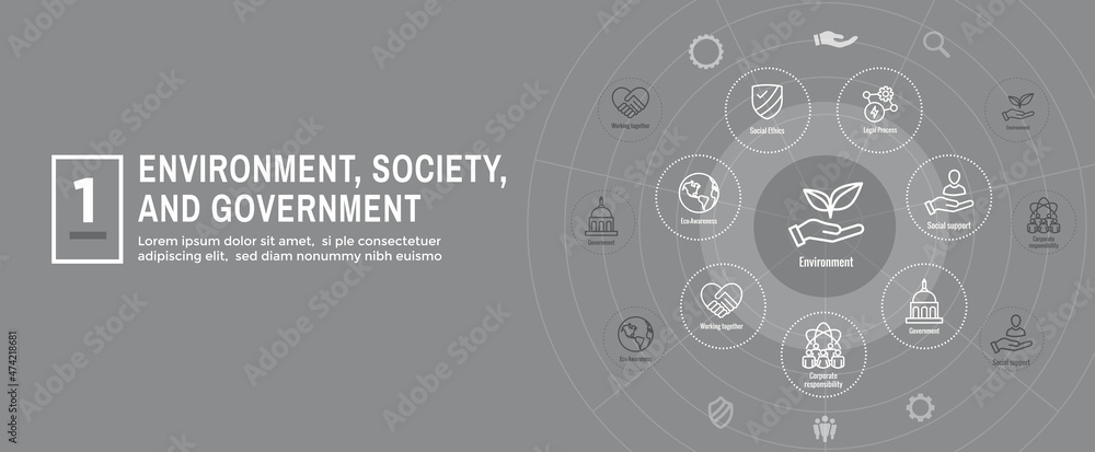Environment and Social Government Icon Set and Web Header Banner for ...