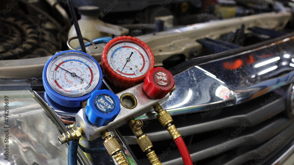 AC Manifold Gauges Set. 3-way air conditioning diagnostics with dual ...