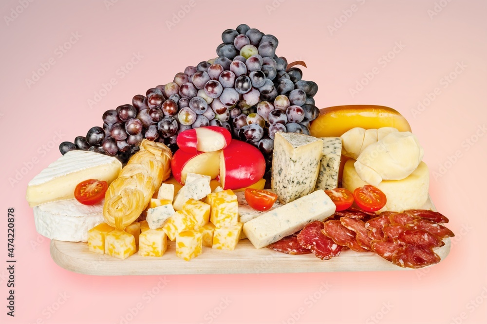 Different types of cheese. Cheeses mix Maasdam, dor blue, camembert ...