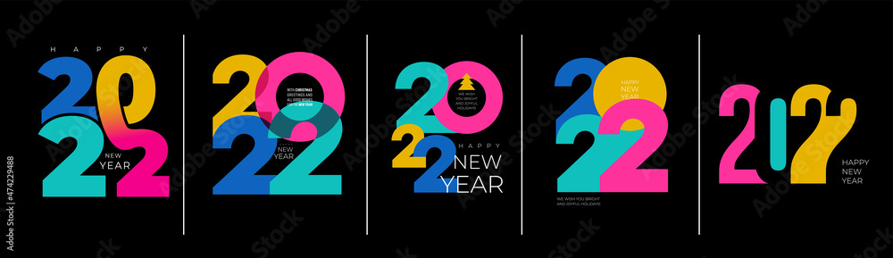 2022 New Year. Big set of creative concept design template with ...