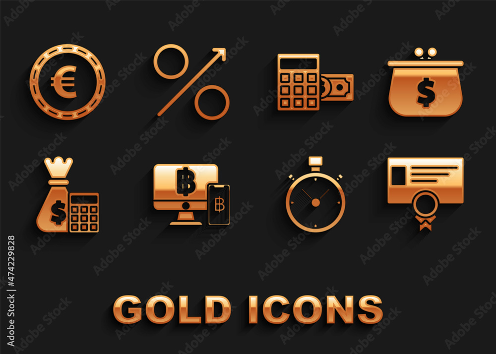 Set Computer monitor with mobile phone and bitcoin, Wallet dollar ...