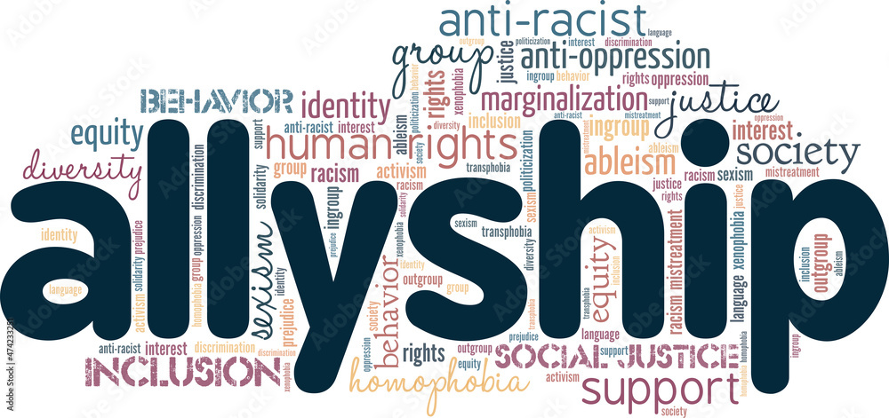 Allyship conceptual vector illustration word cloud isolated on white ...