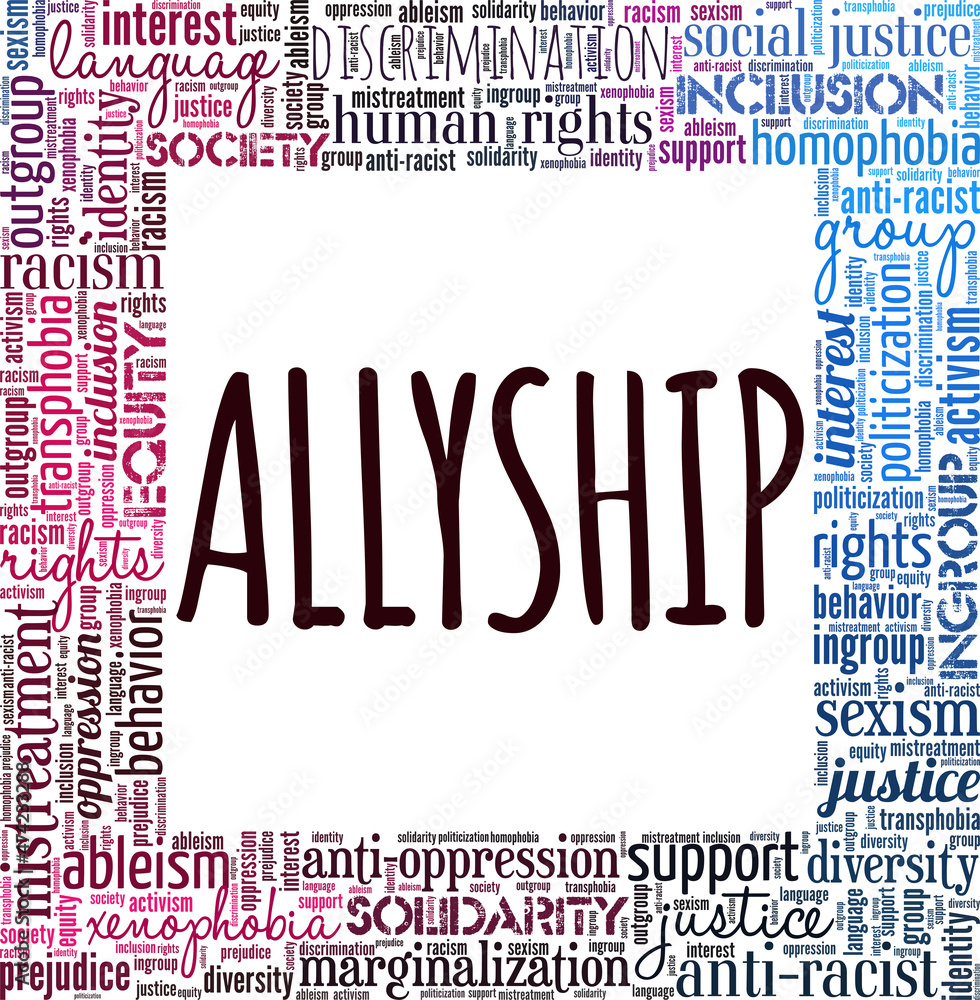 Poster Allyship conceptual vector illustration word cloud isolated on ...