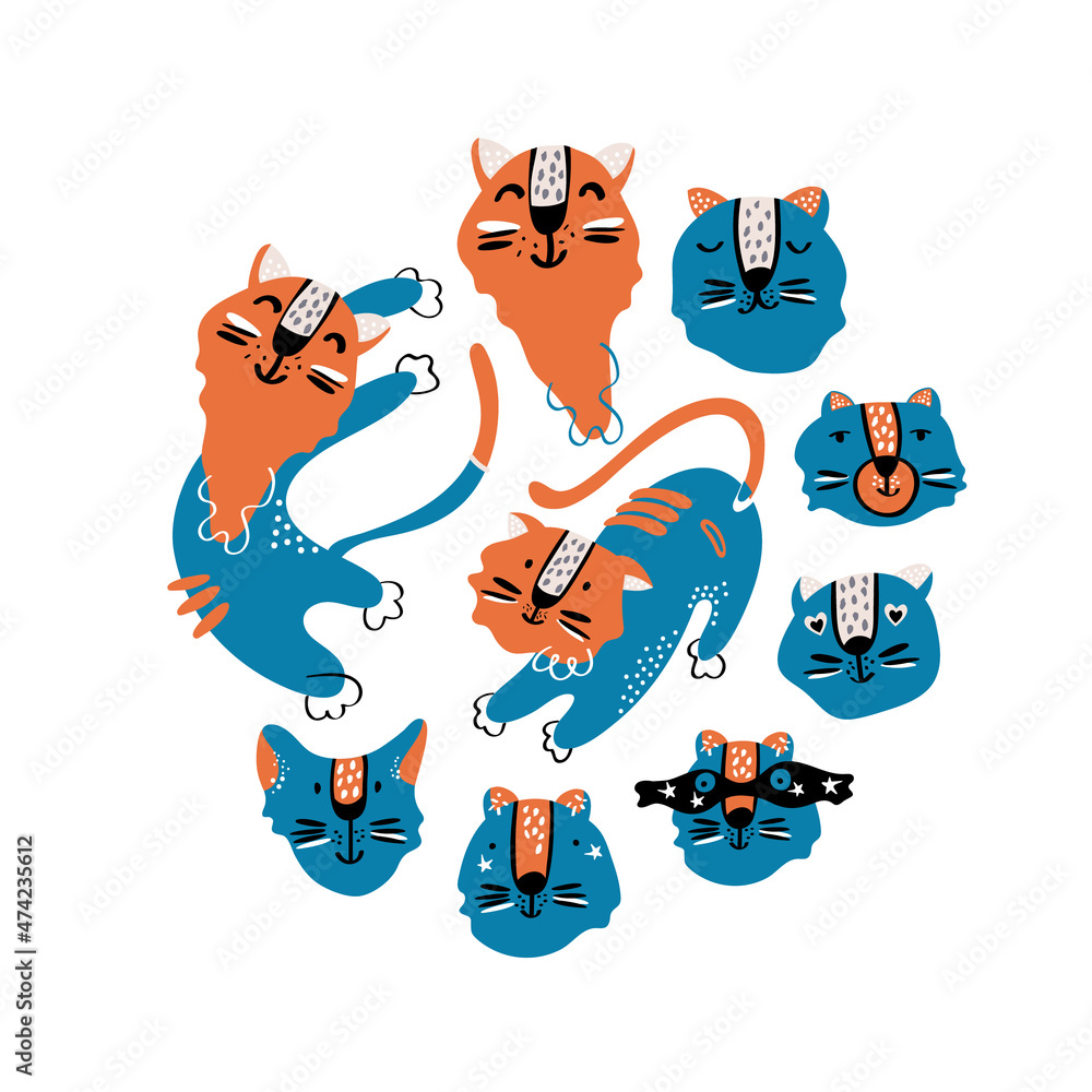 Circle of cute vector graphic little tigers. Chinese 2022 year symbol. Year of tiger. Cartoon ...