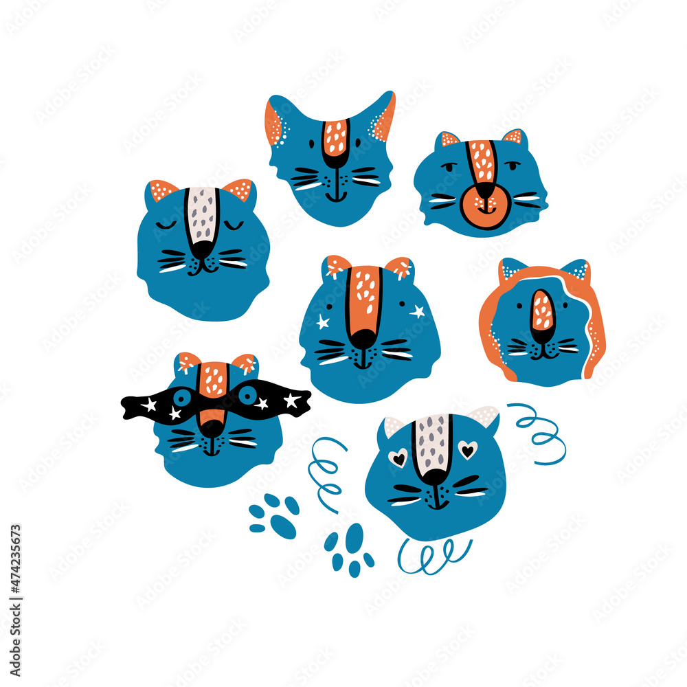 Circle of cute vector graphic little tigers. Chinese 2022 year symbol. Year of tiger. Cartoon ...