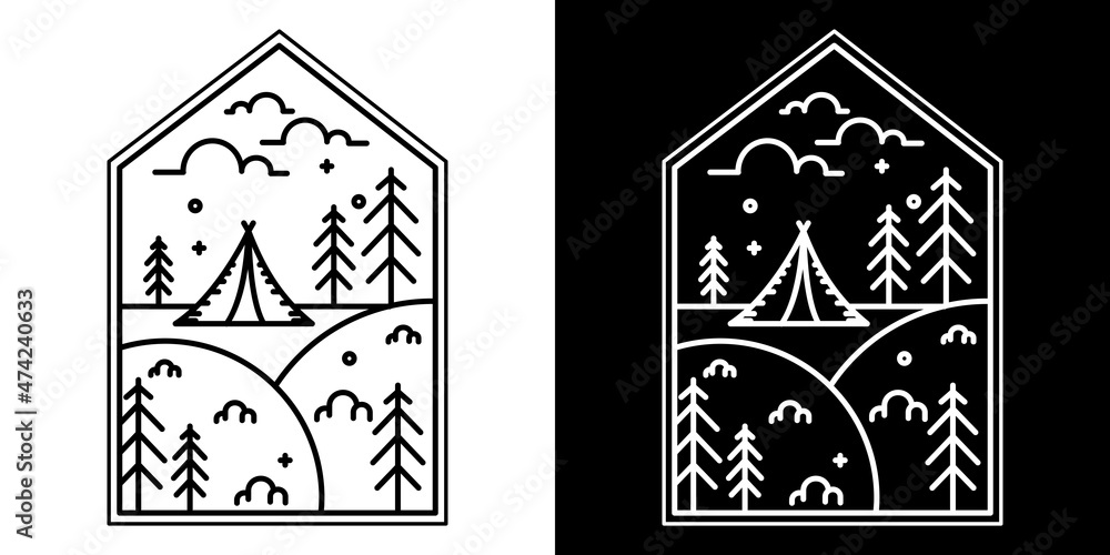 Simple black and white camping logo, camping logo design with symbol ...