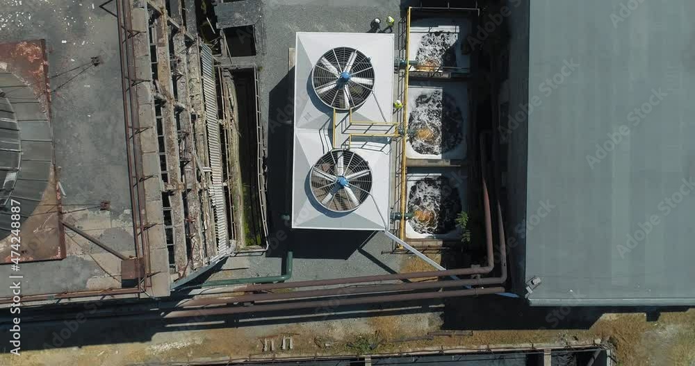 Cooling tower at the factory. Factory cooling system. Wet type cooling ...