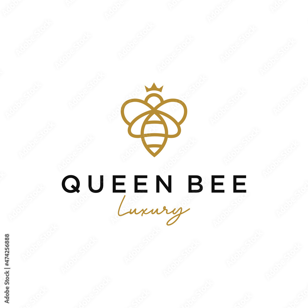 Vetor de Queen bee logo with crown linear design template do Stock ...