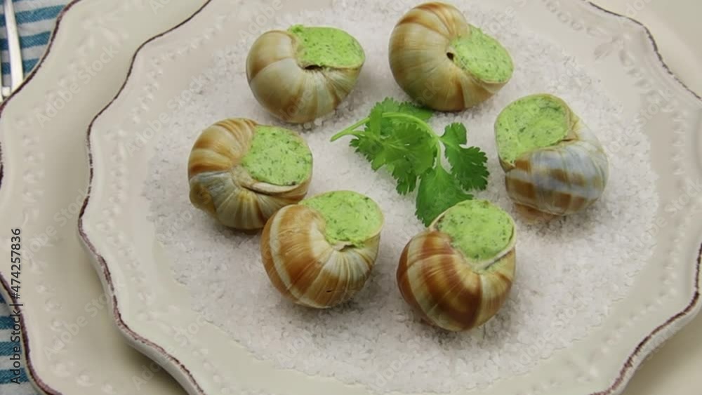 Video „escargots frais au four avec du persil et du beurre à l'ail sur ...