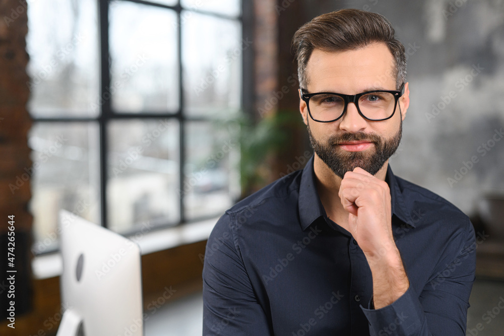 Successful masculine businessman in formal expensive suit, holding arm ...