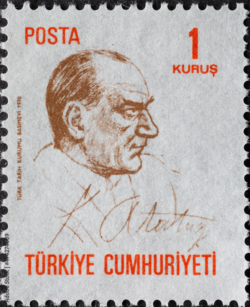 Turkey - circa 1970: A post stamp printed in Turkey showing a portrait ...