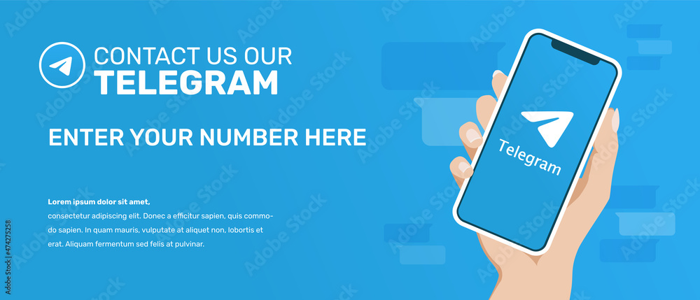 Telegram banner template. Contact us on our telegram app number ...