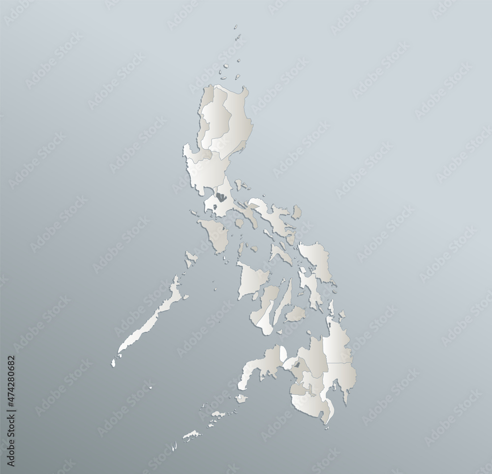 Philippines map, administrative division, blue white card paper 3D ...