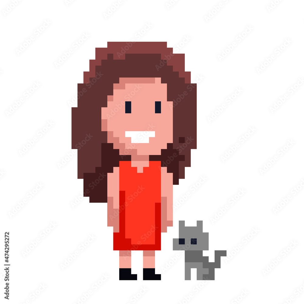 Pixel art happy character for game or other project. Vector ...