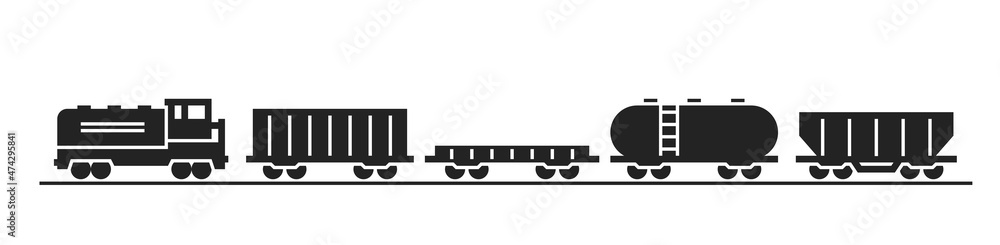 freight train illustration. locomotive and railway carriages. railway ...