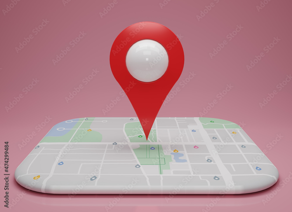 GPS. navigator pin checking with map on pink background. Location pin ...