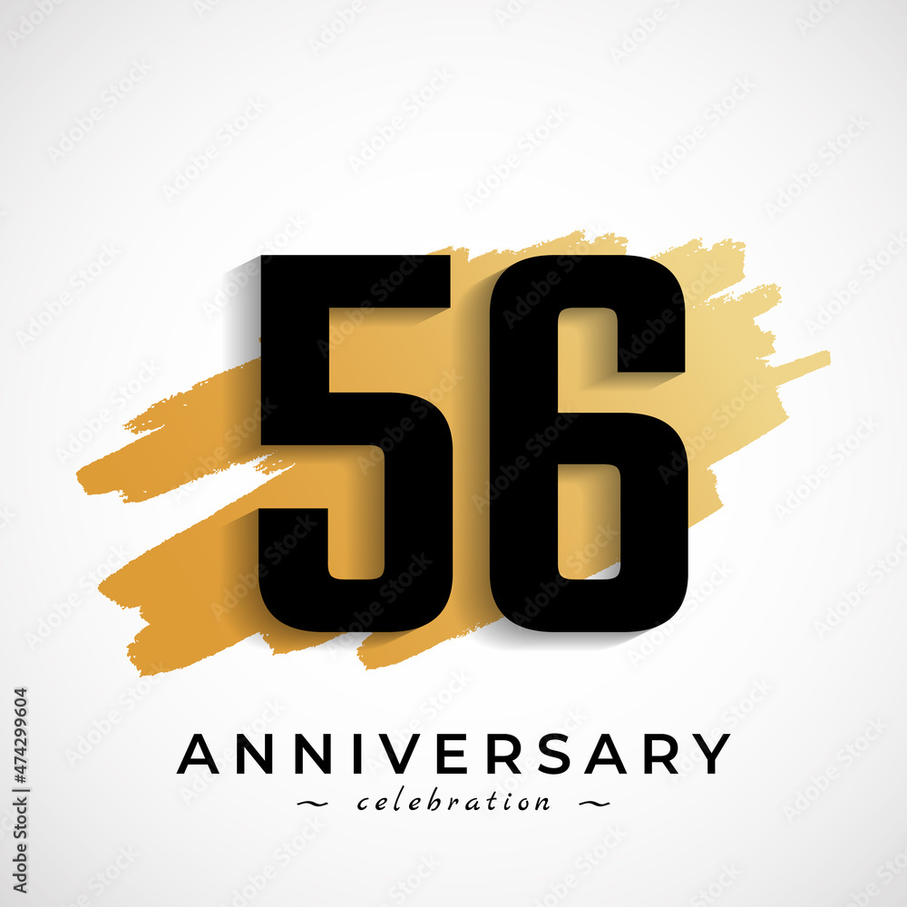 56 Year Anniversary Celebration with Gold Brush Symbol. Happy ...