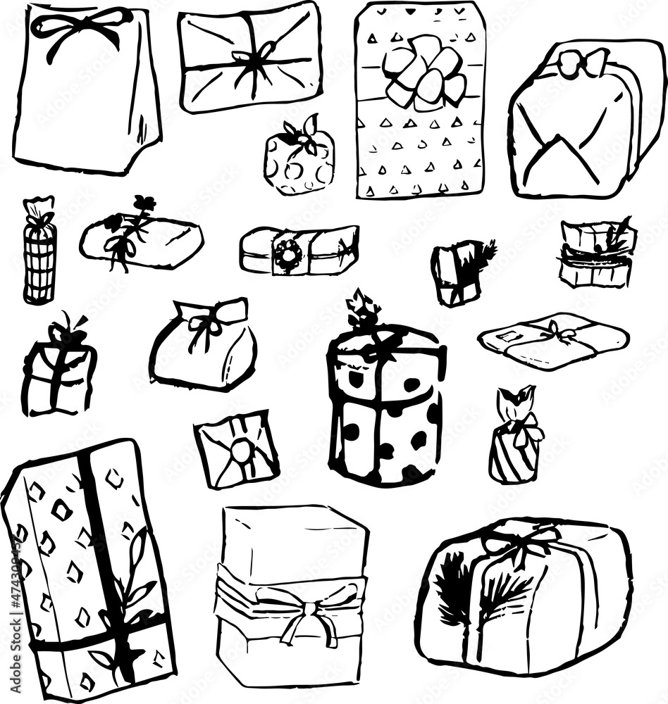 Gift sketches set. Birthday, christmas, celebrations gifts box, Gifts ...