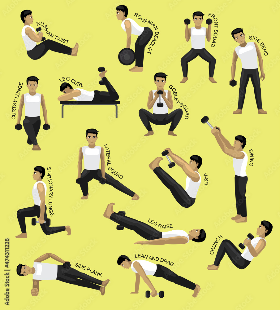 Dumbbell Moves With Names Manga Cartoon Vector Illustration Stock ...