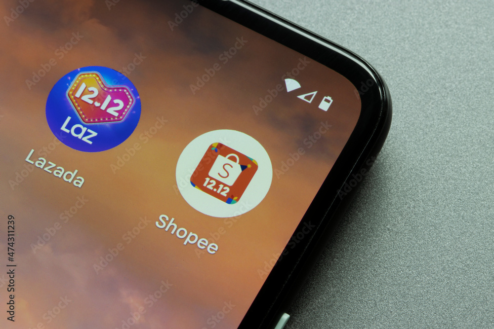 Portland, OR, USA - Dec 10, 2021: Shopee and Lazada Mobile app icons ...