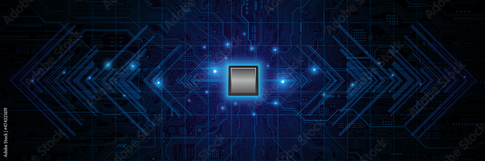 CPU Chip on Motherboard. Central Computer Processors CPU concept. Quantum computer, large data ...