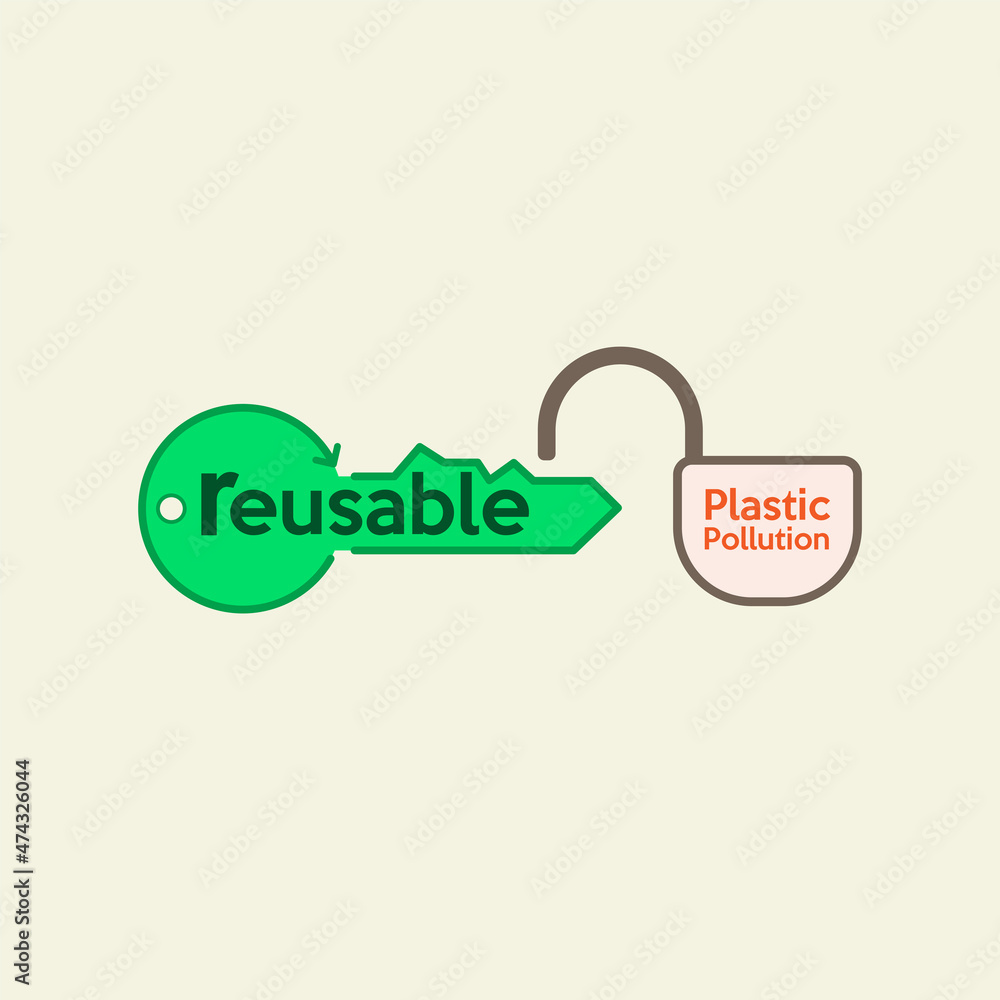 Reusable typographic key open a lock of plastic pollution. Use reusable ...