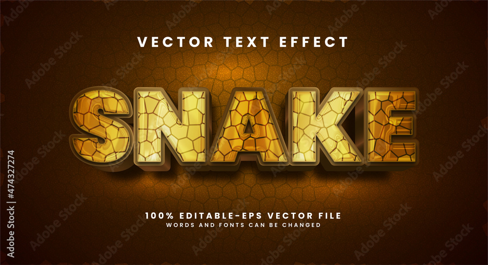 Snake 3D text effect. Editable text style effect with wild animals ...