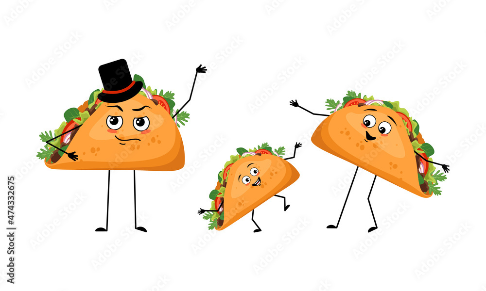 Family of mexican taco characters with happy emotions, smile face ...