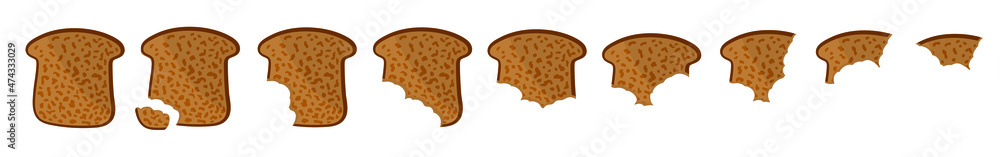 Toasted Brown bread pieces, whole and bitten bread piece. Bakery ...