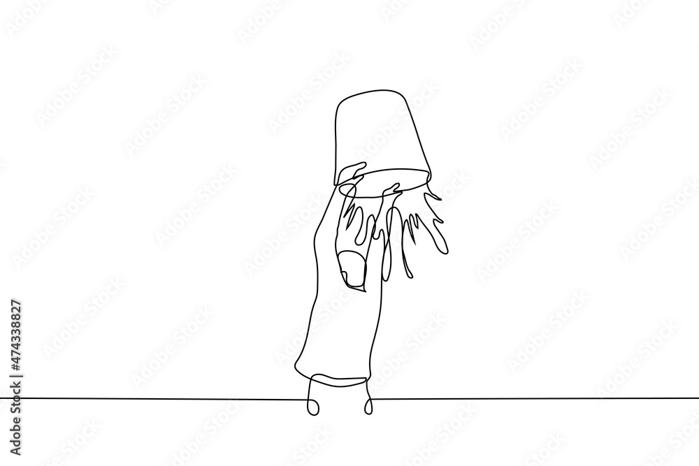 man is pouring large bucket of water on himself - one line drawing ...