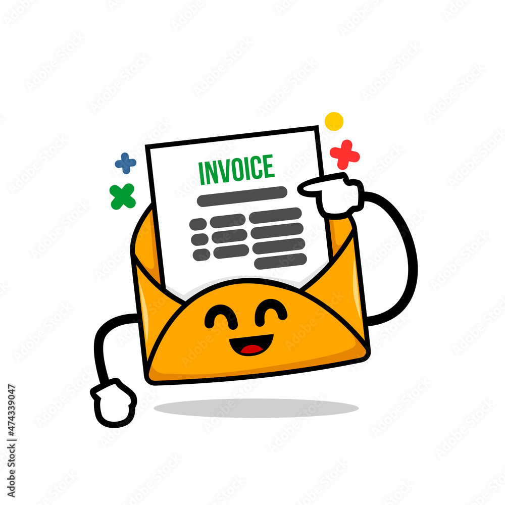 invoice email. pointing on a invoice paper. isolated cute mail cartoon ...
