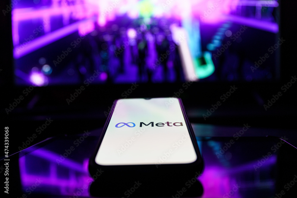 Meta logo in 3D futuristic background. The metaverse is a hypothesized ...