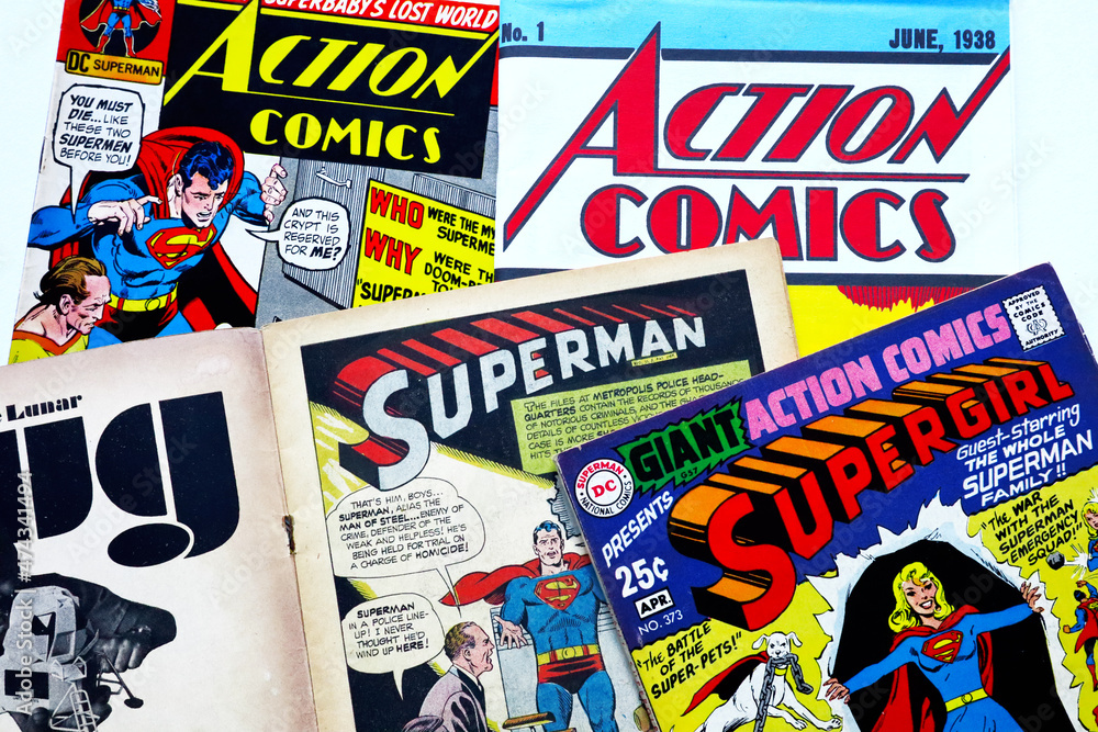 Covers of ACTION COMICS - DC Comics. American Comic book with Superman ...